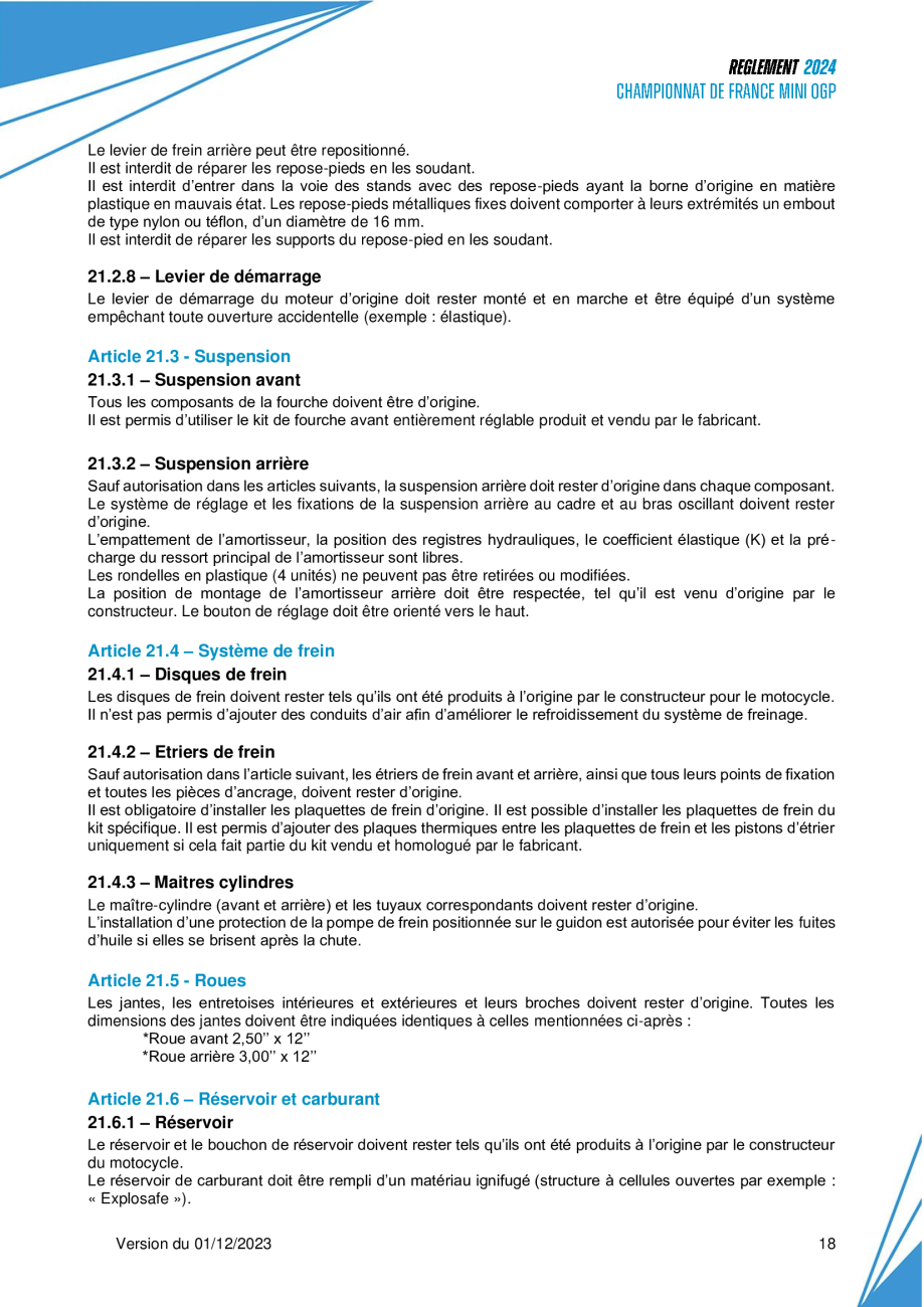 Règlement Championnat de France Mini OGP | FFMoto